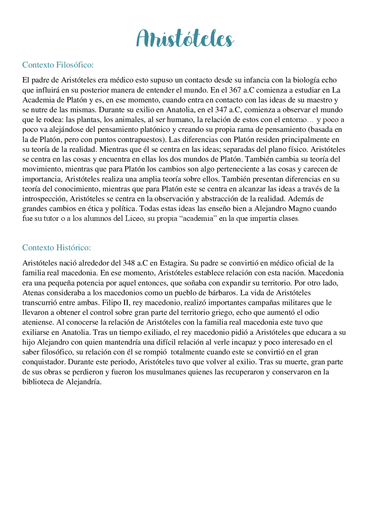 Apuntes Aristóteles 2º Bachillerato Docsity