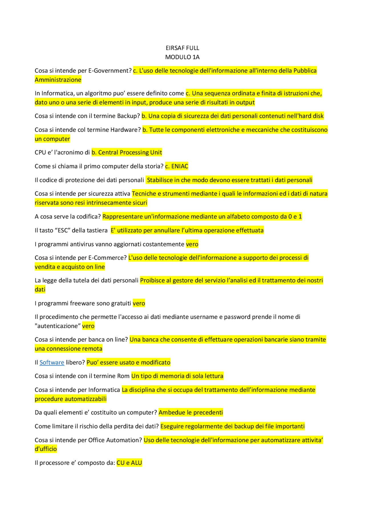 Esame Eirsaf Full - IRSAF - Docsity