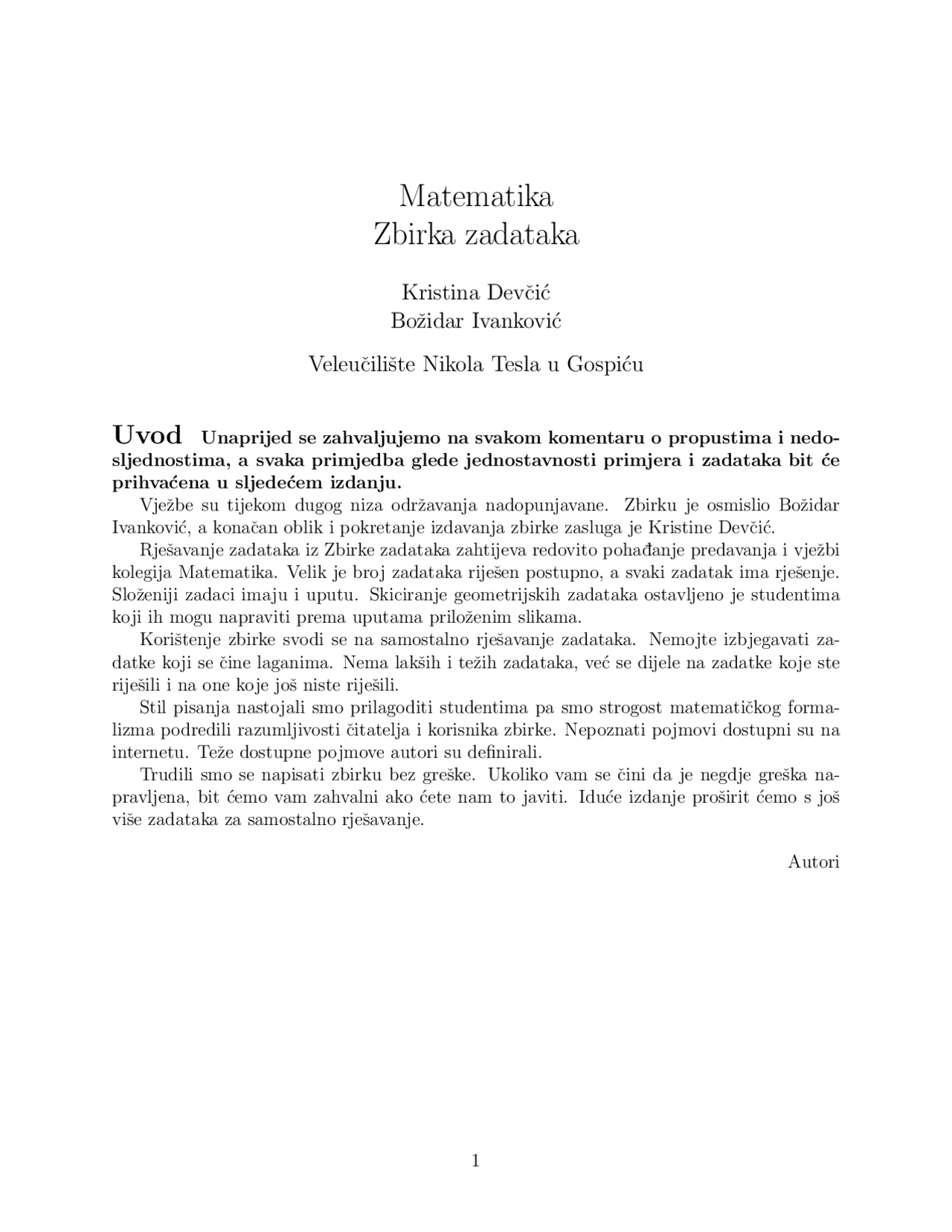 Zbirka Iz Matematike Skripte Predlog Matematika Docsity