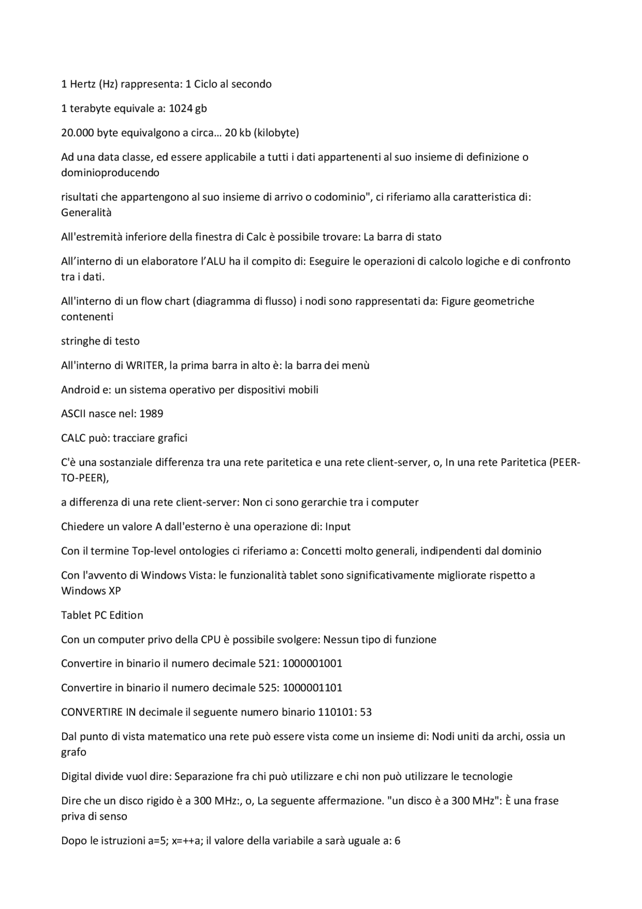 Strumenti Informatici Pegaso Docsity