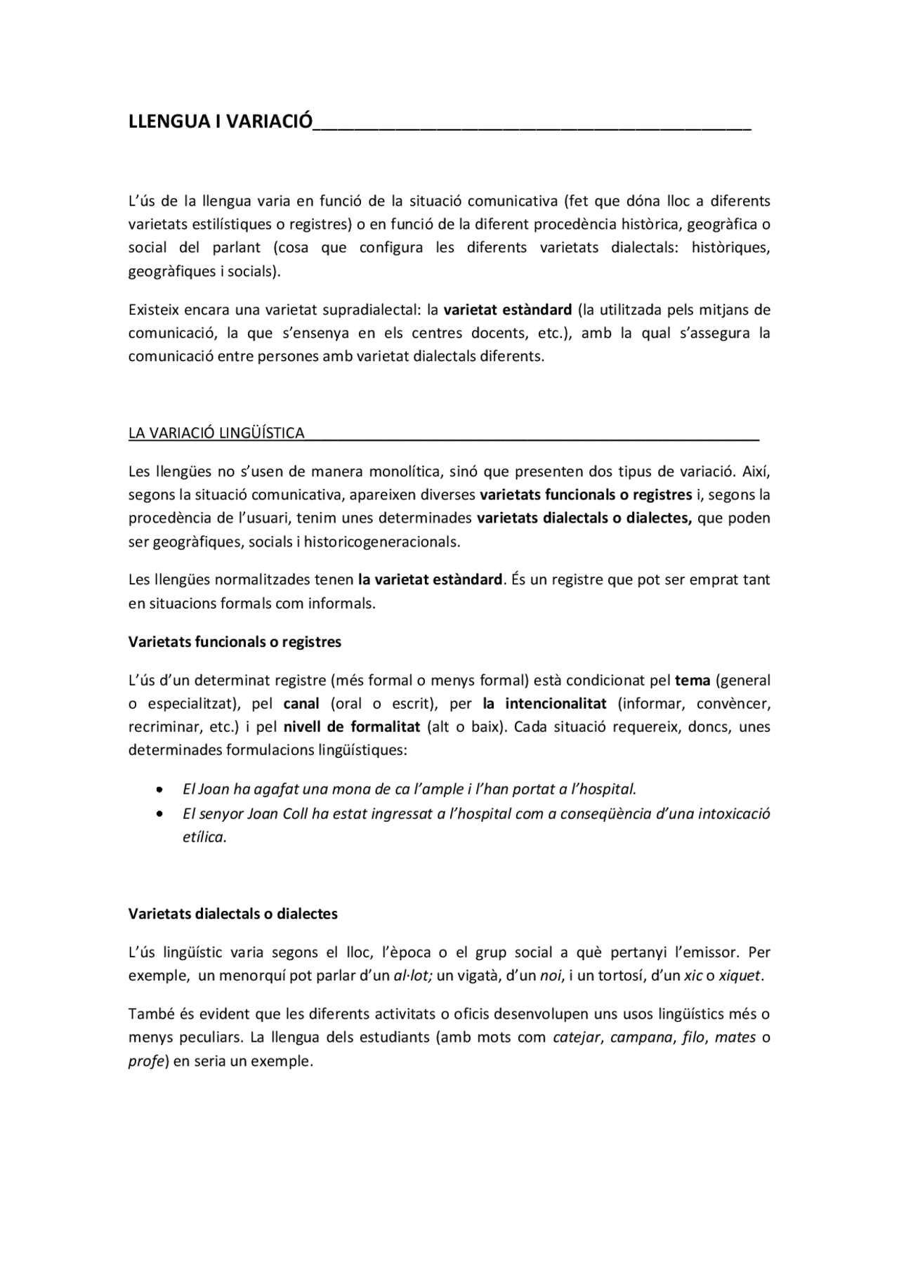 Llengua I Variació Dialectologia Resúmenes De Catalán Docsity