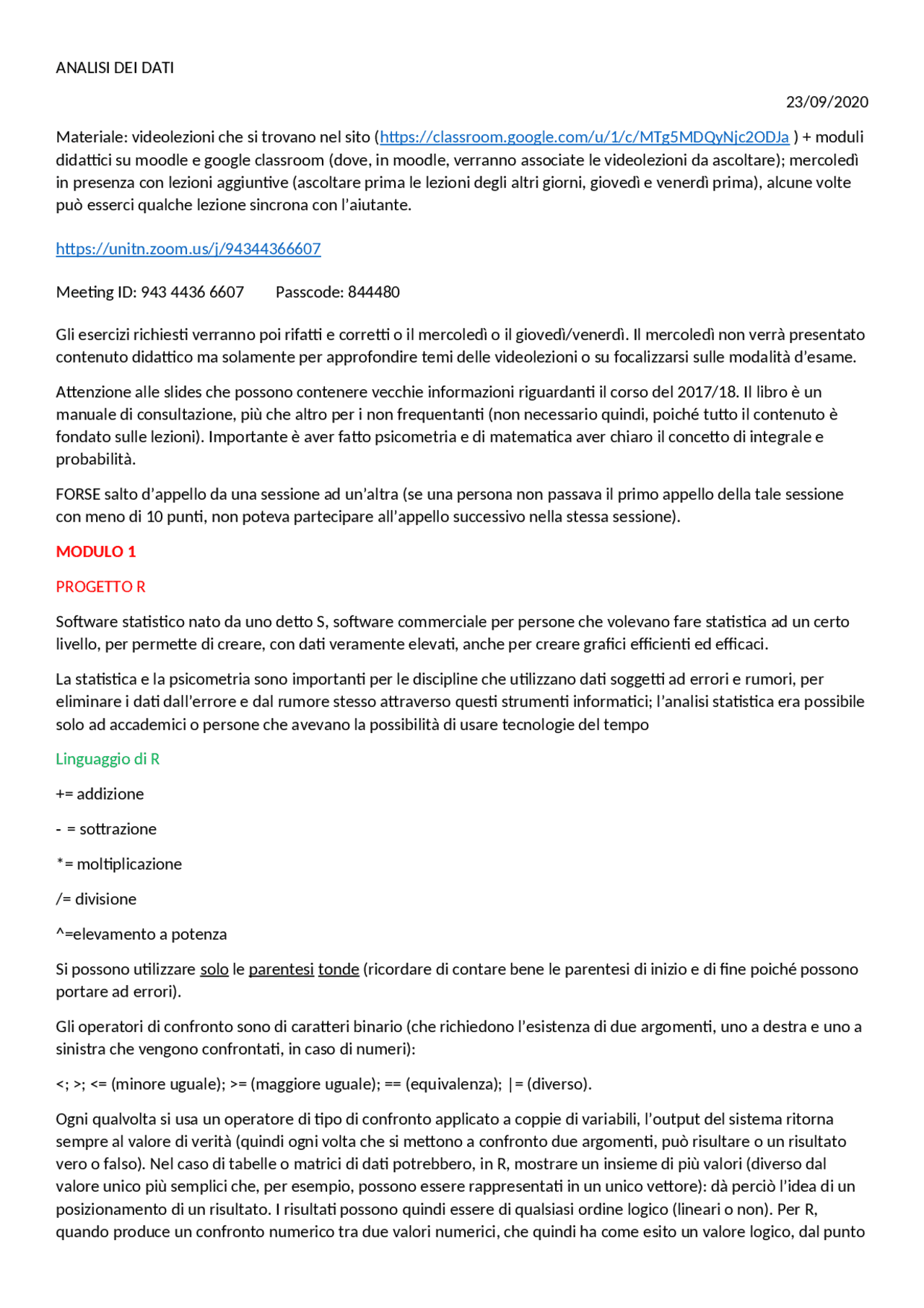 Analisi Dei Dati Con Applicazioni Informatiche Docsity