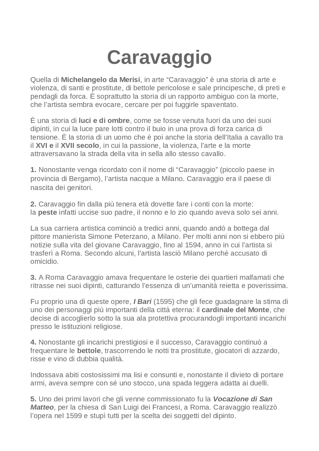 Storia dell’arte: Caravaggio - Docsity