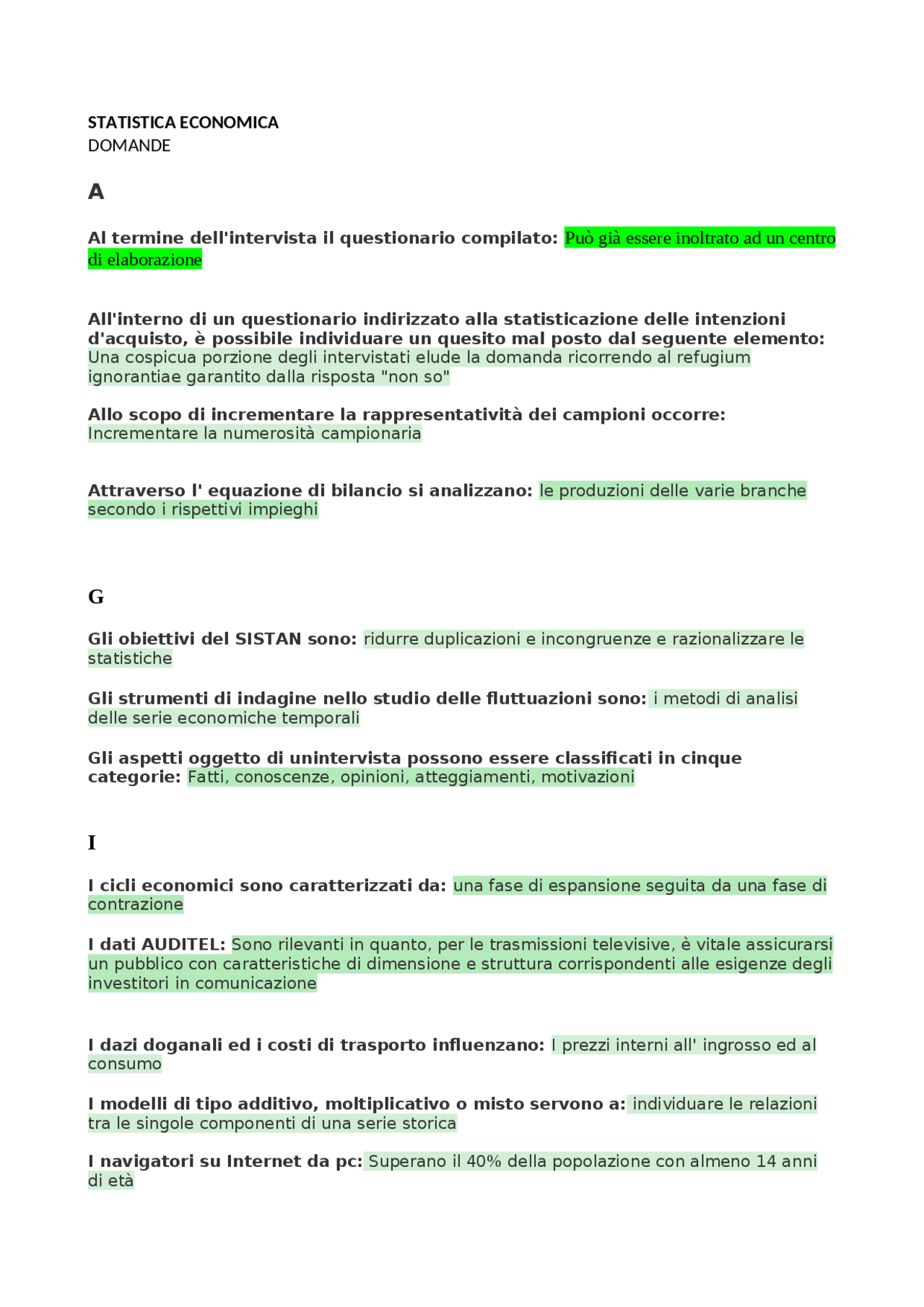 Test Esercitazioni Completi Docsity