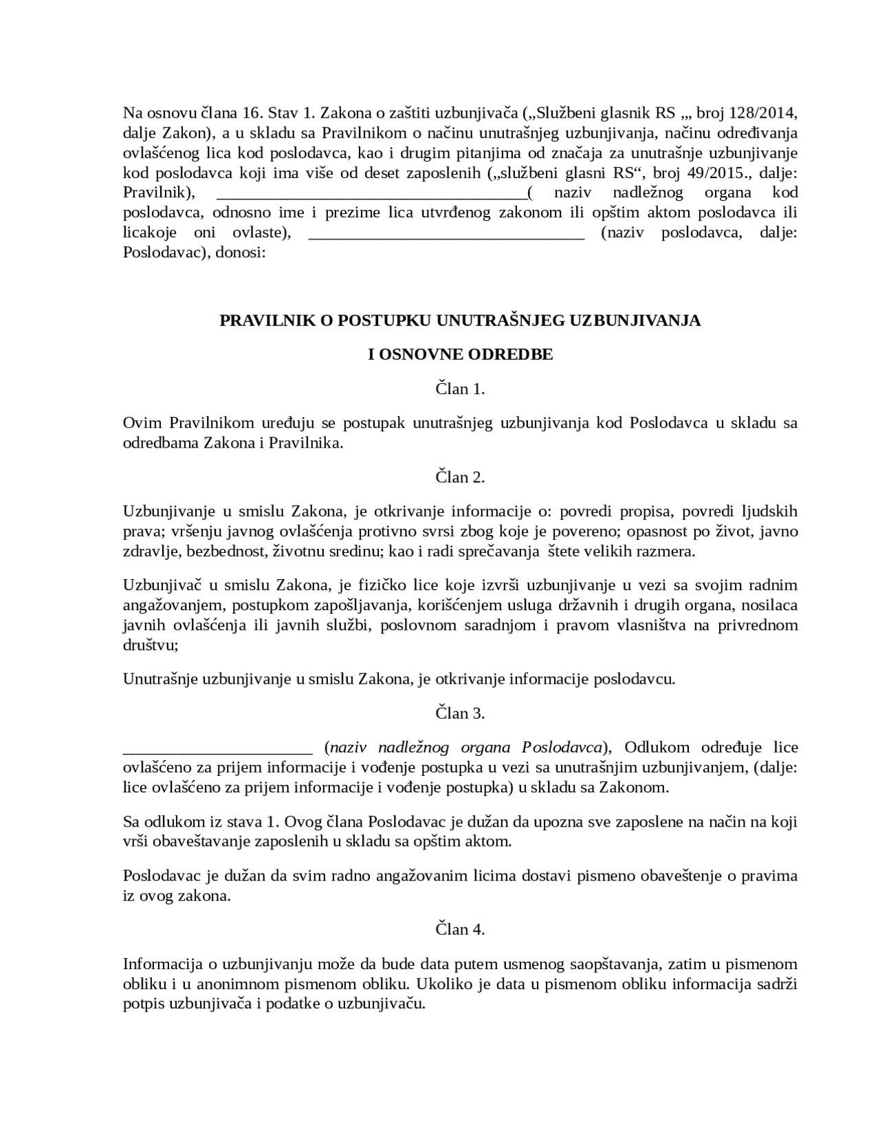 Pravilnik o uzbunjivanju | Beleške' predlog Pravo - Docsity