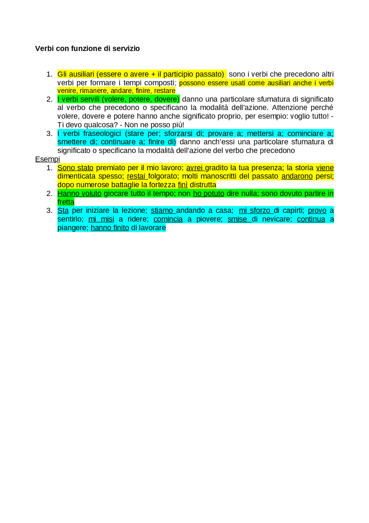 Verbi con funzione di servizio: Ausiliari, Verbi servili e Verbi ...