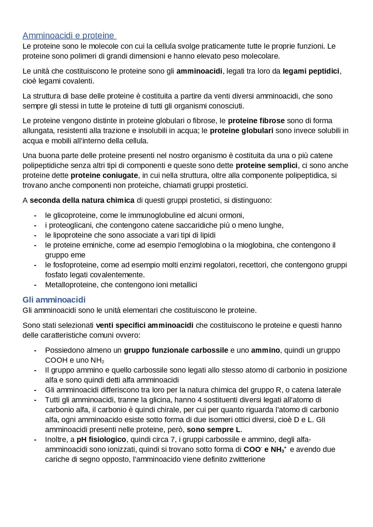 Appunti Biochimica Su Amminoacidi E Proteine Docsity