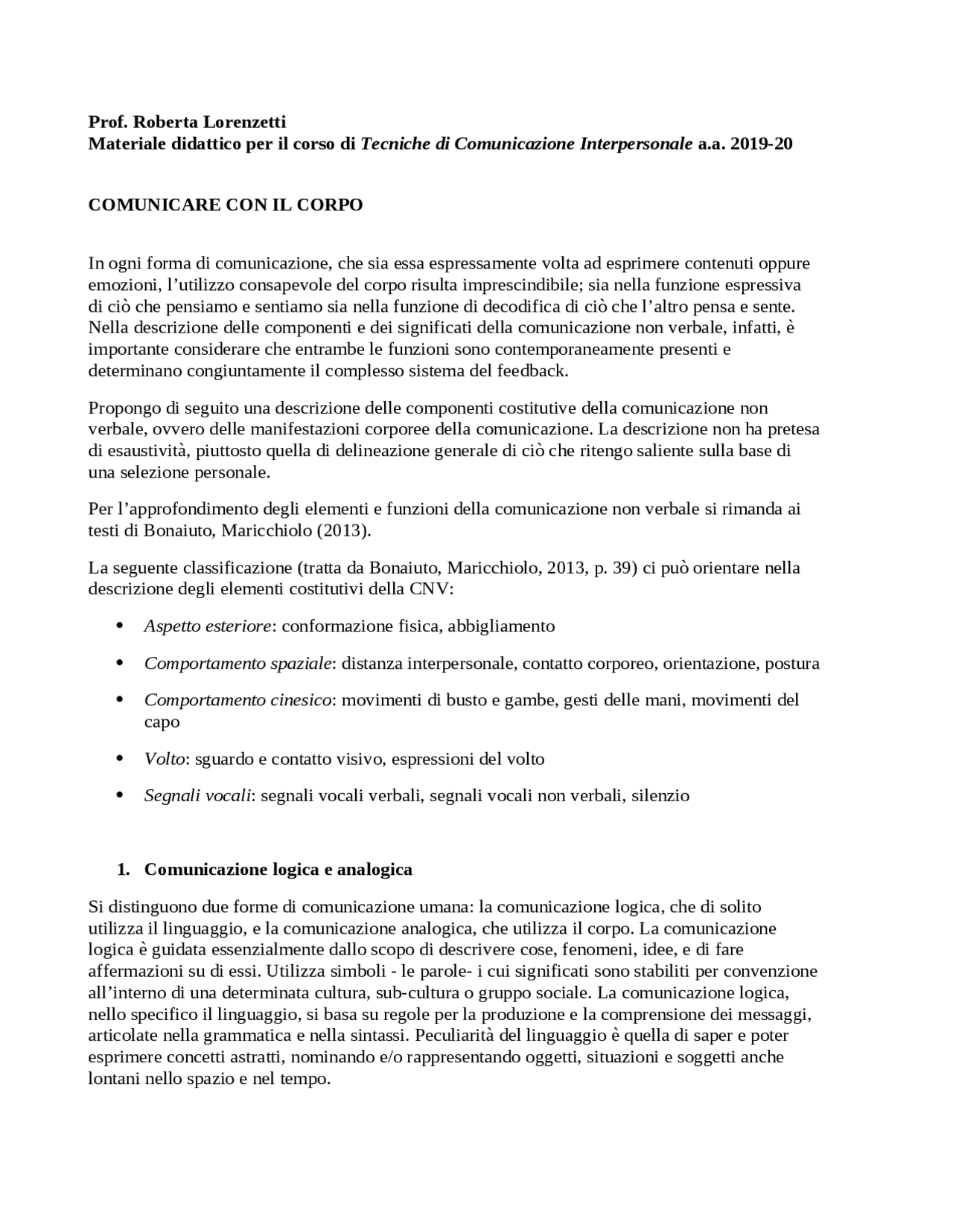 Comunicare Con Il Corpo Docsity