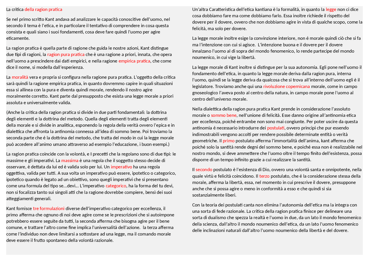 Critica Ragion Pratica Kant Docsity
