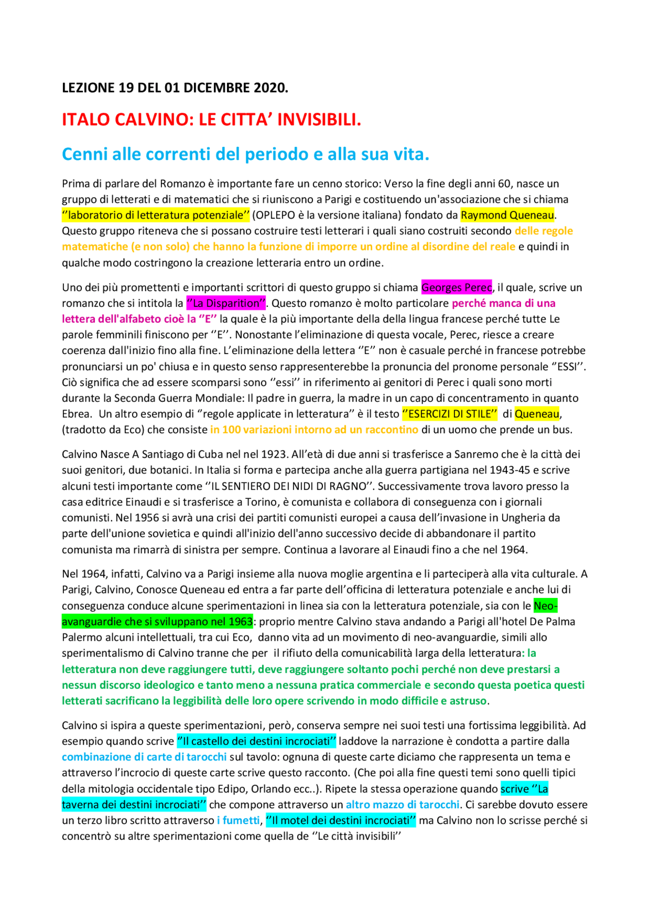 Calvino E Le Citta Invisibili Docsity