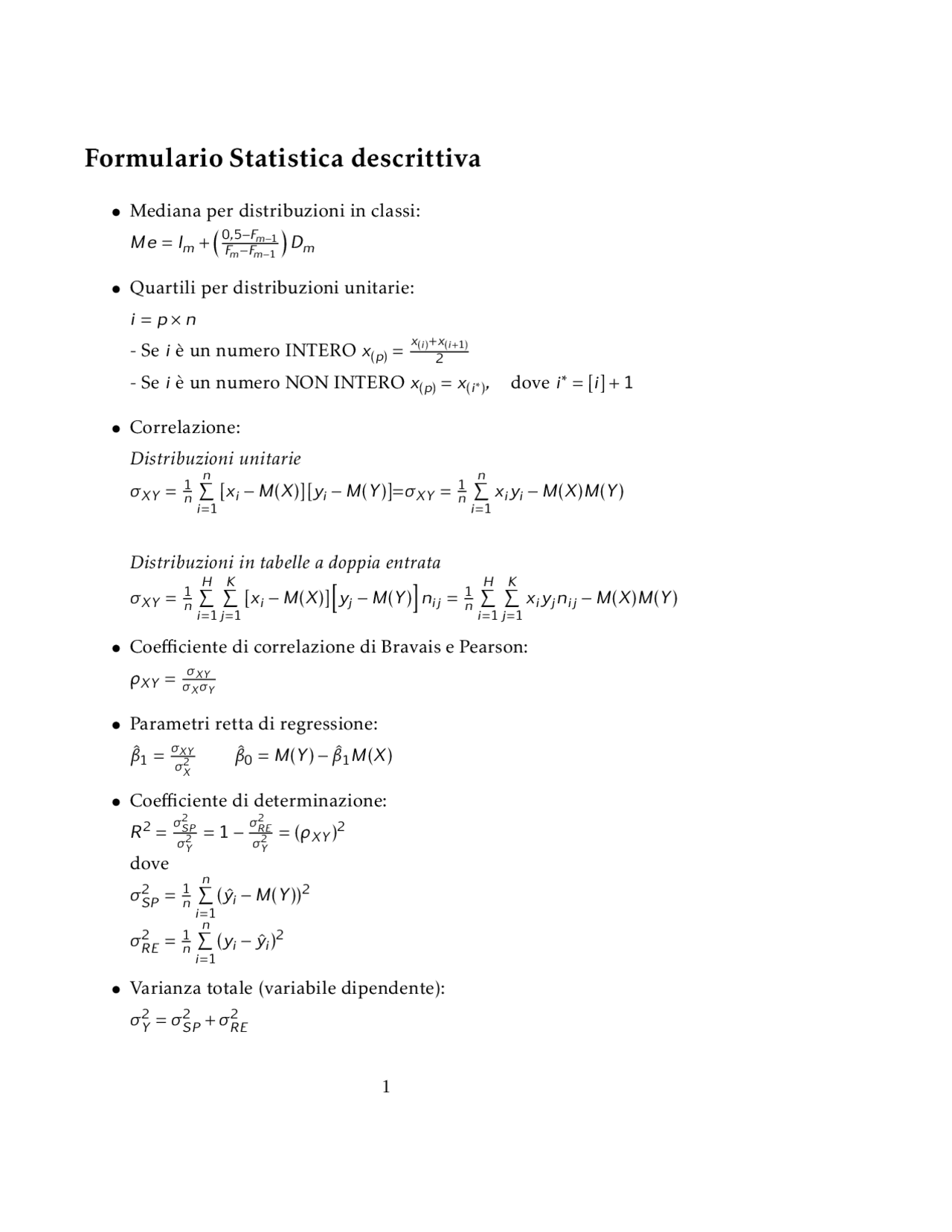 Formulario statistica descrittiva - Docsity