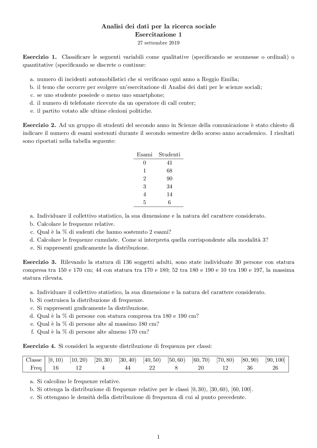 Esercizi Di Statistica 4 Docsity