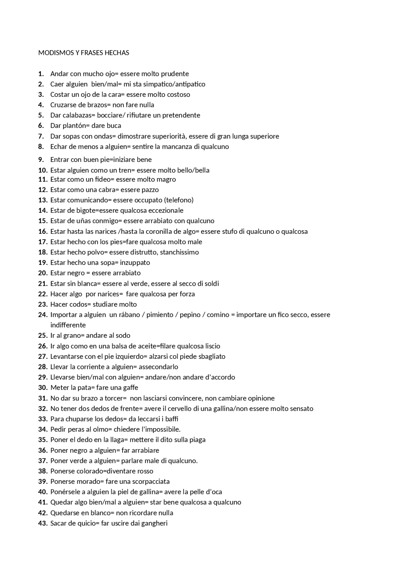 Modismos españoles universidad - Docsity