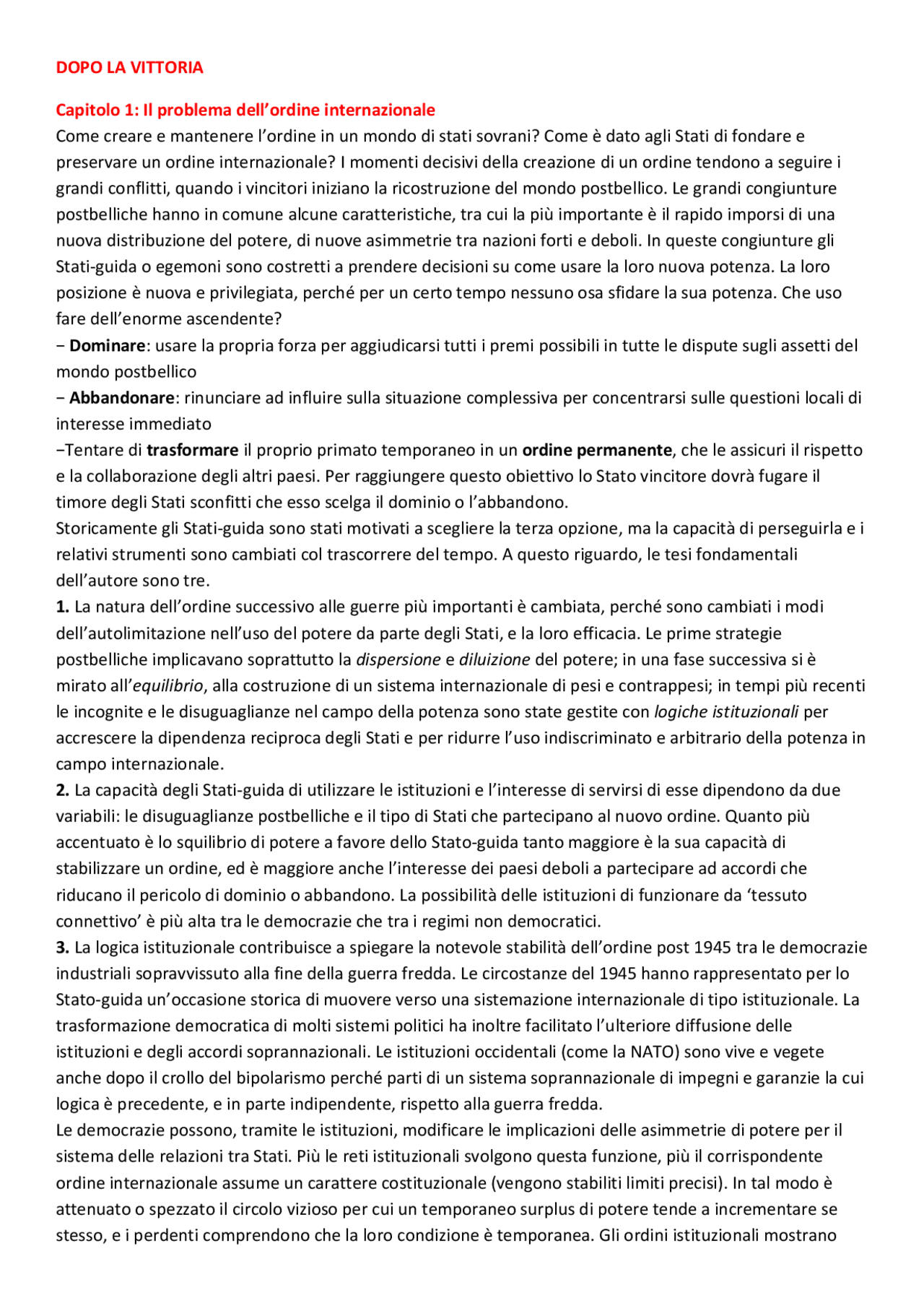 Riassunto Libro Dopo La Vittoria Docsity