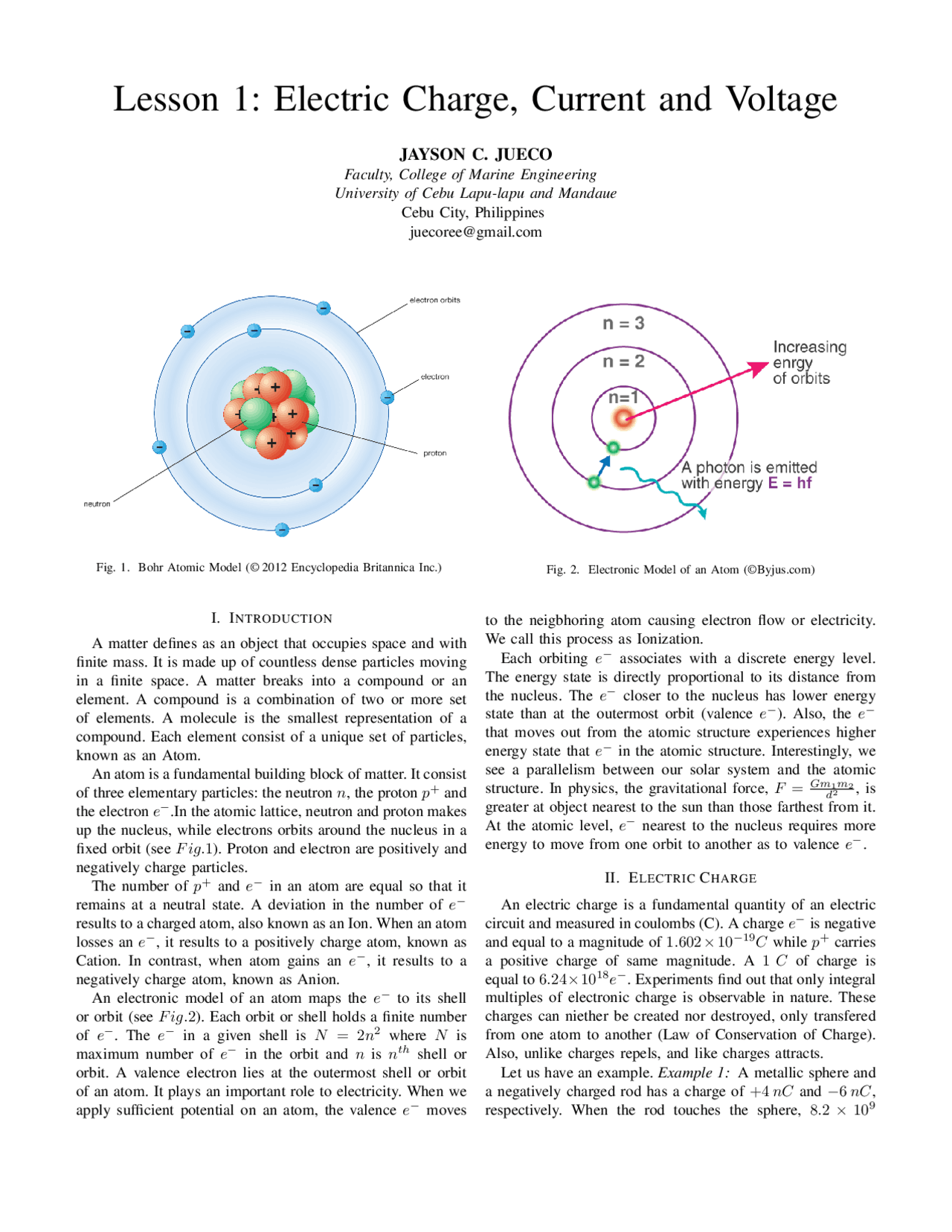 Electric Charge Current and Voltage - Docsity