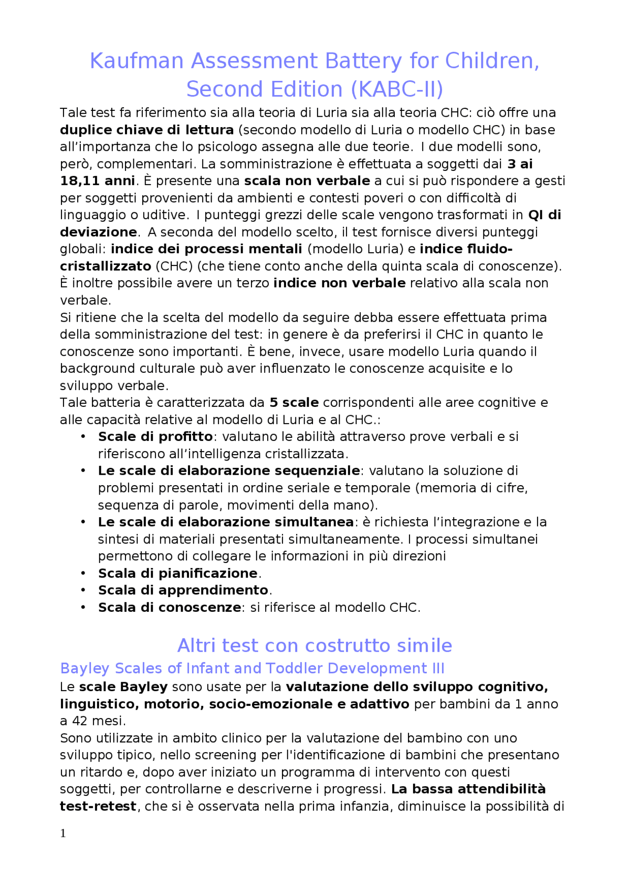 Kaufman Assessment Battery for Children e altre misure dell ...