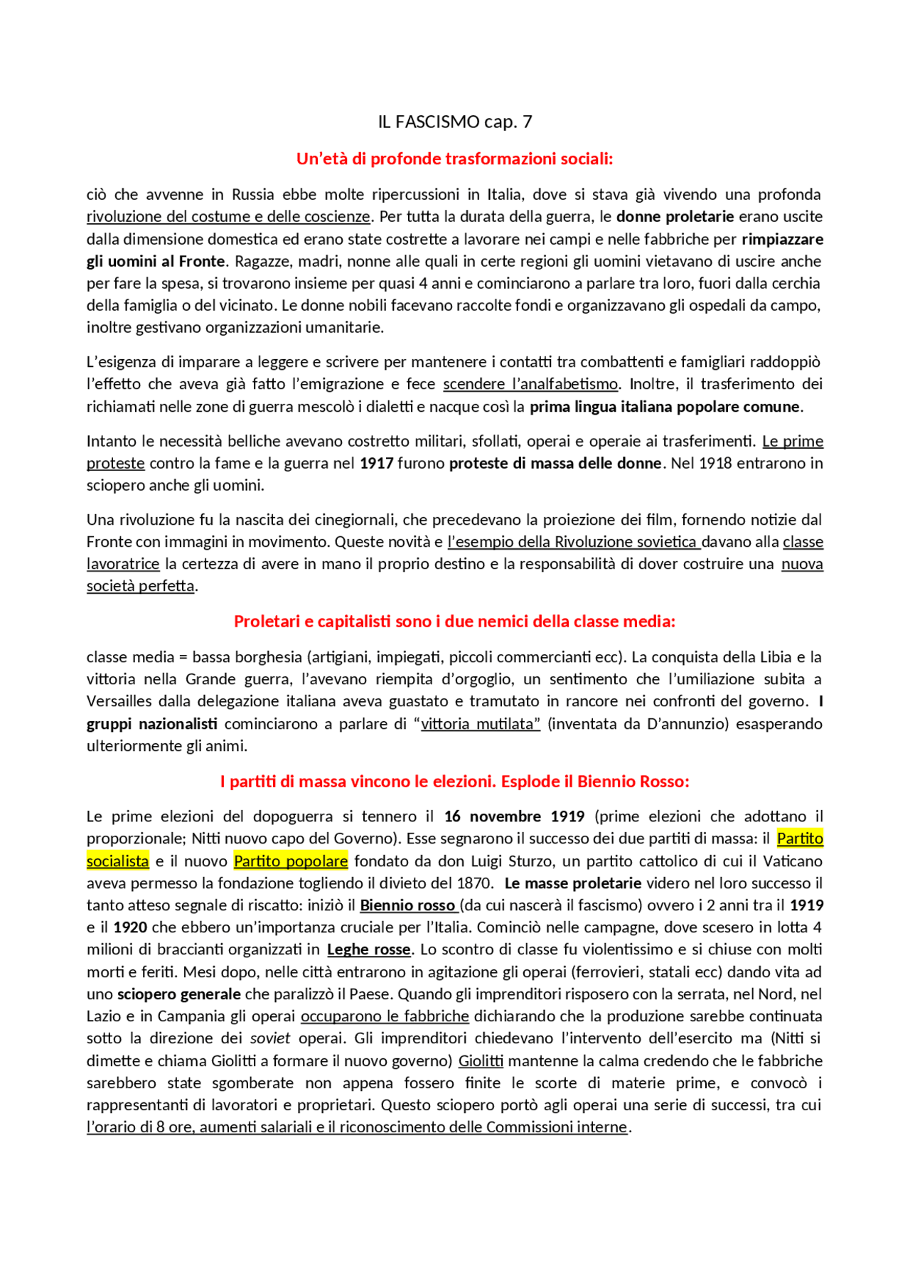 Il Fascismo Appunti Di Storia Docsity