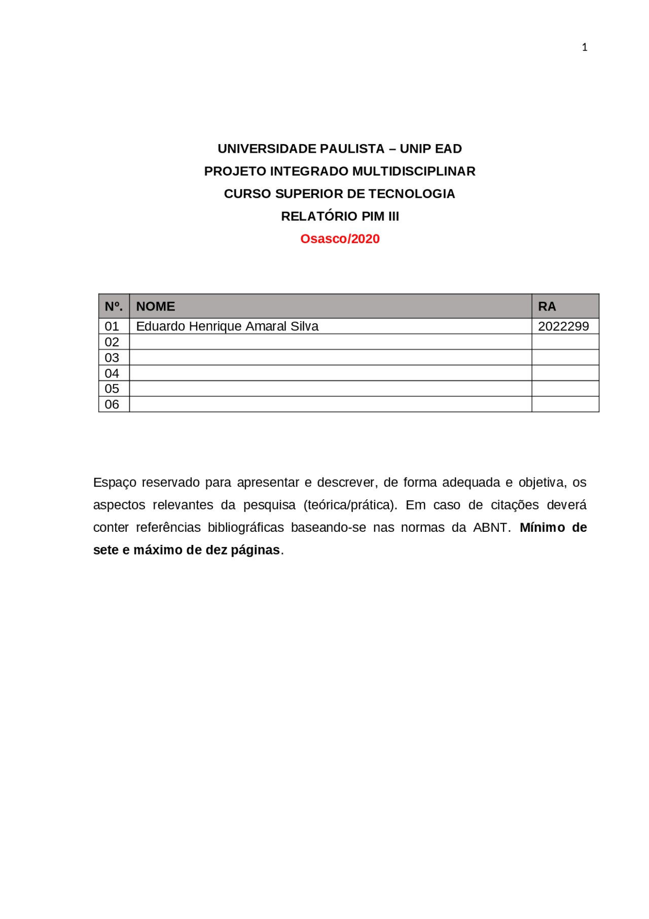 Pim 3 Unip Universidade Paulista Docsity