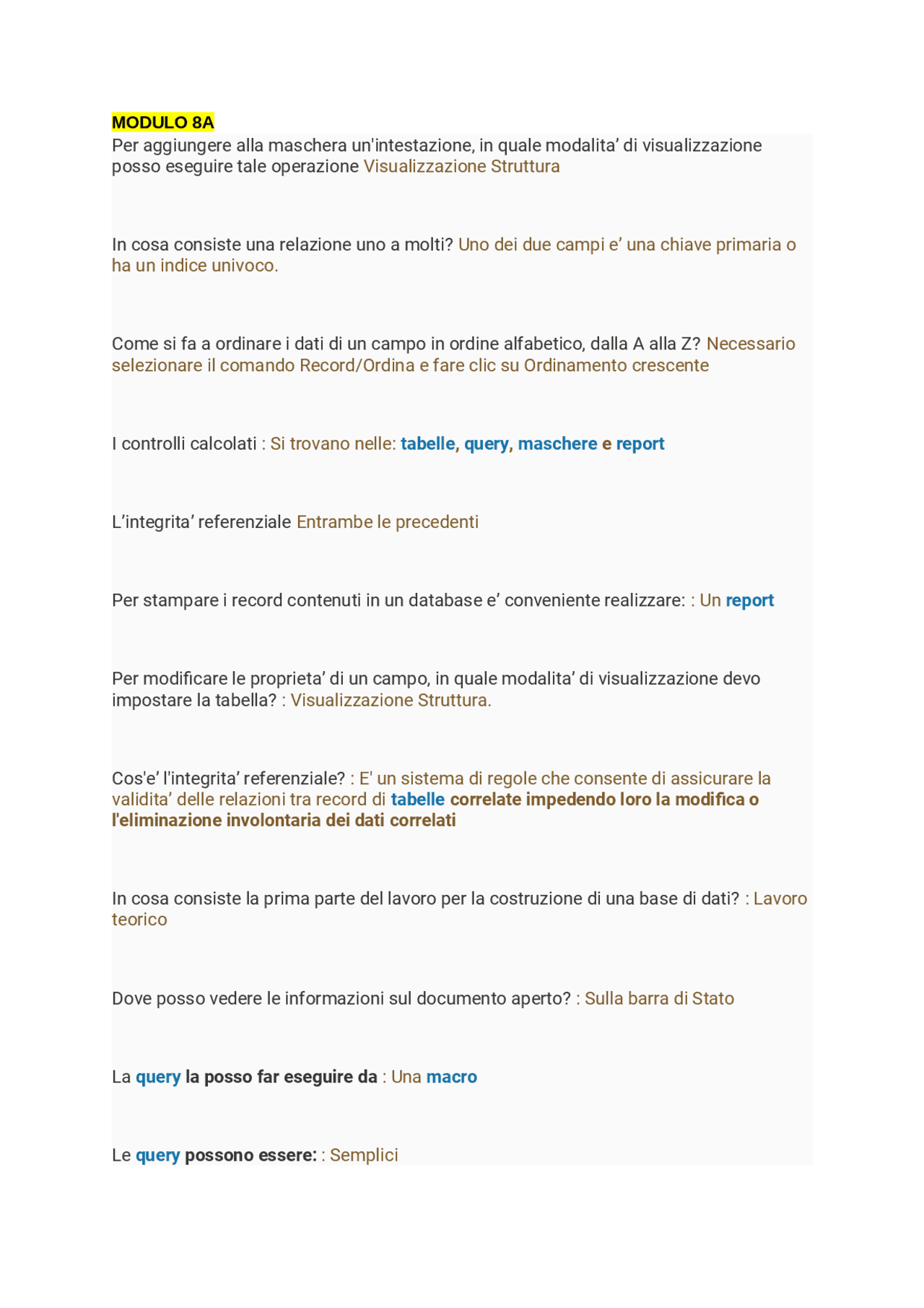 Modulo 8 Eirsaf Full Prove Desame Di Computer Science Docsity