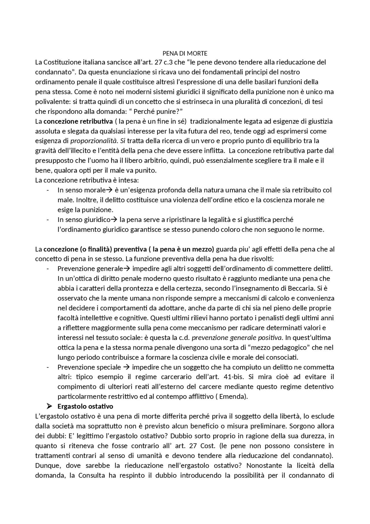 Appunti Sulla Pena Di Morte Filosofia Del Diritto Docsity