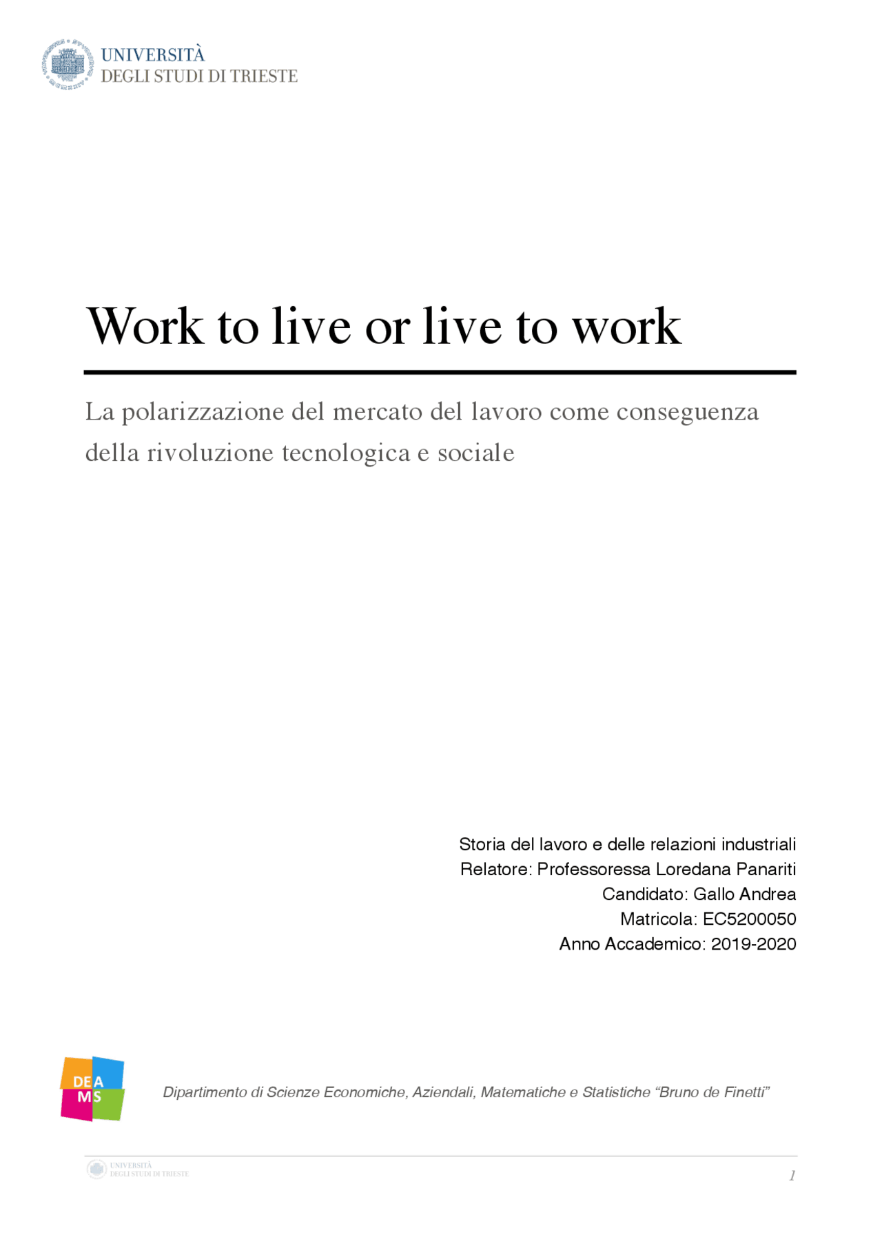 Tesina Storia del Lavoro: Una prospettiva futura del lavoro, dal ...