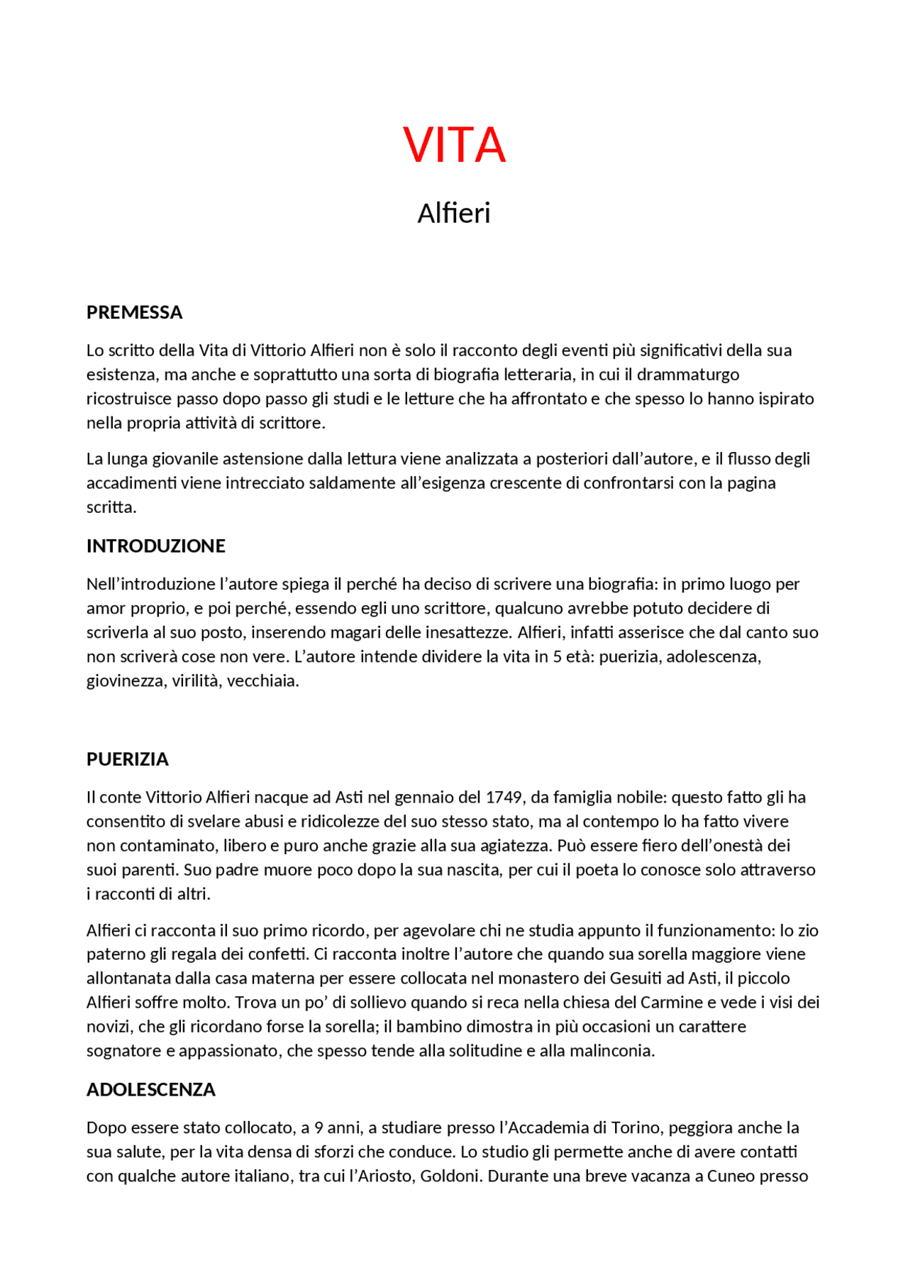 Vittorio Alfieri La Vita Docsity