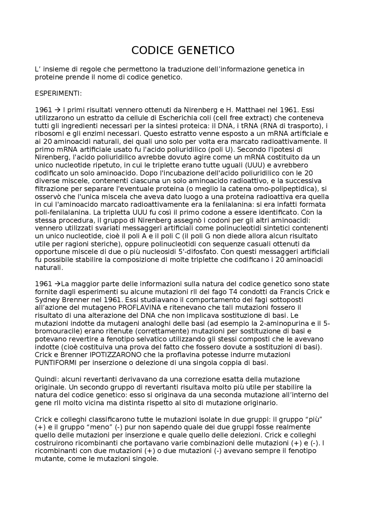 Il codice genetico-appunti di genetica - Docsity