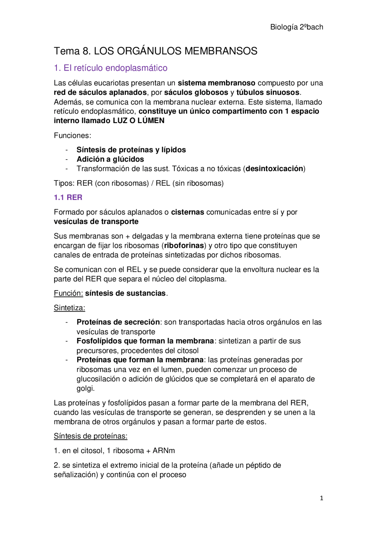 Tema 8 Orgánulos Membranosos Apuntes De Biología Docsity