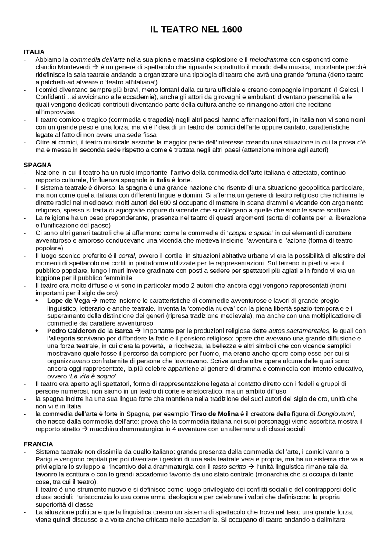 IL TEATRO NEL 1600 E NEL 1700 - Docsity