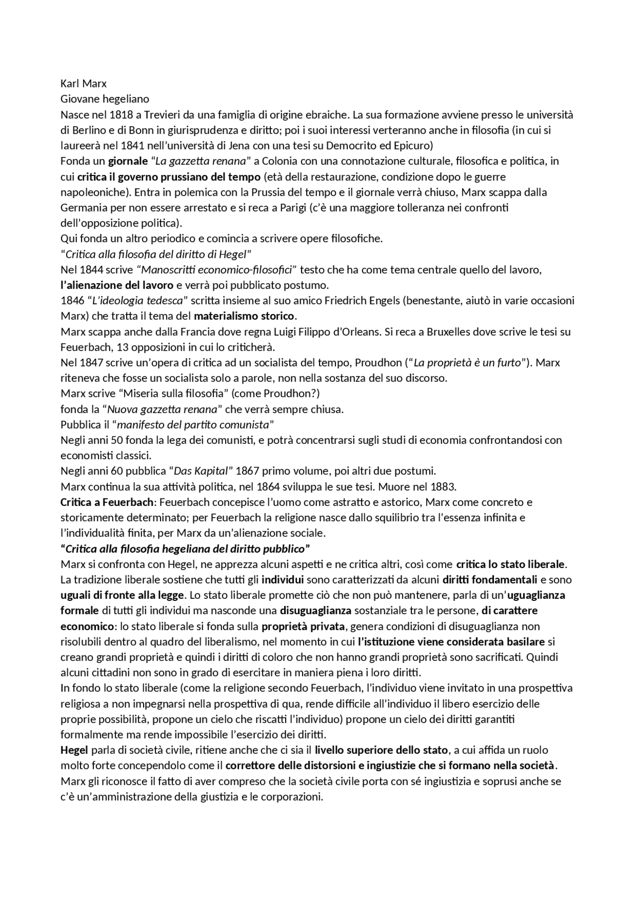 Riassunto Su Karl Marx Docsity