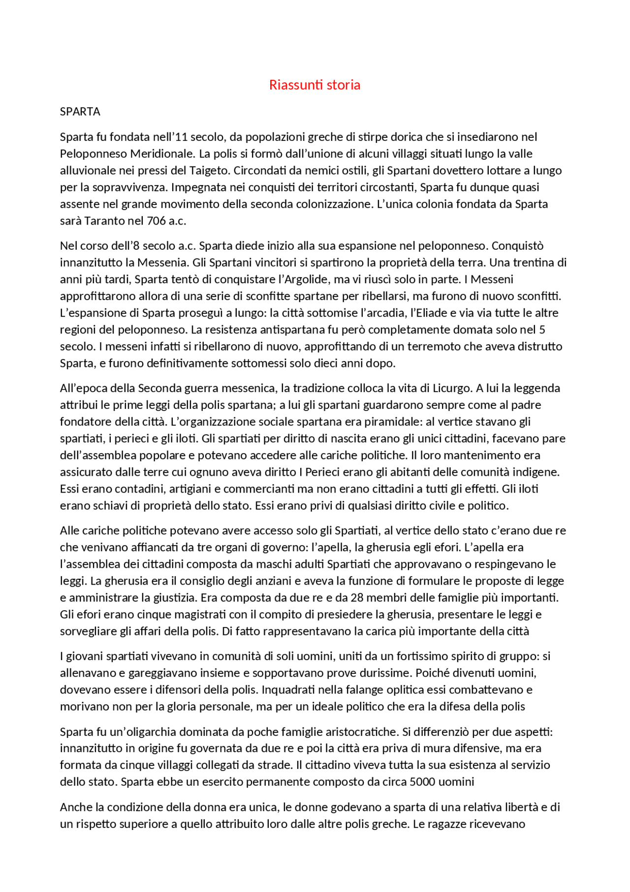 Sette Mari” Sparta E Atene Riassunto Docsity