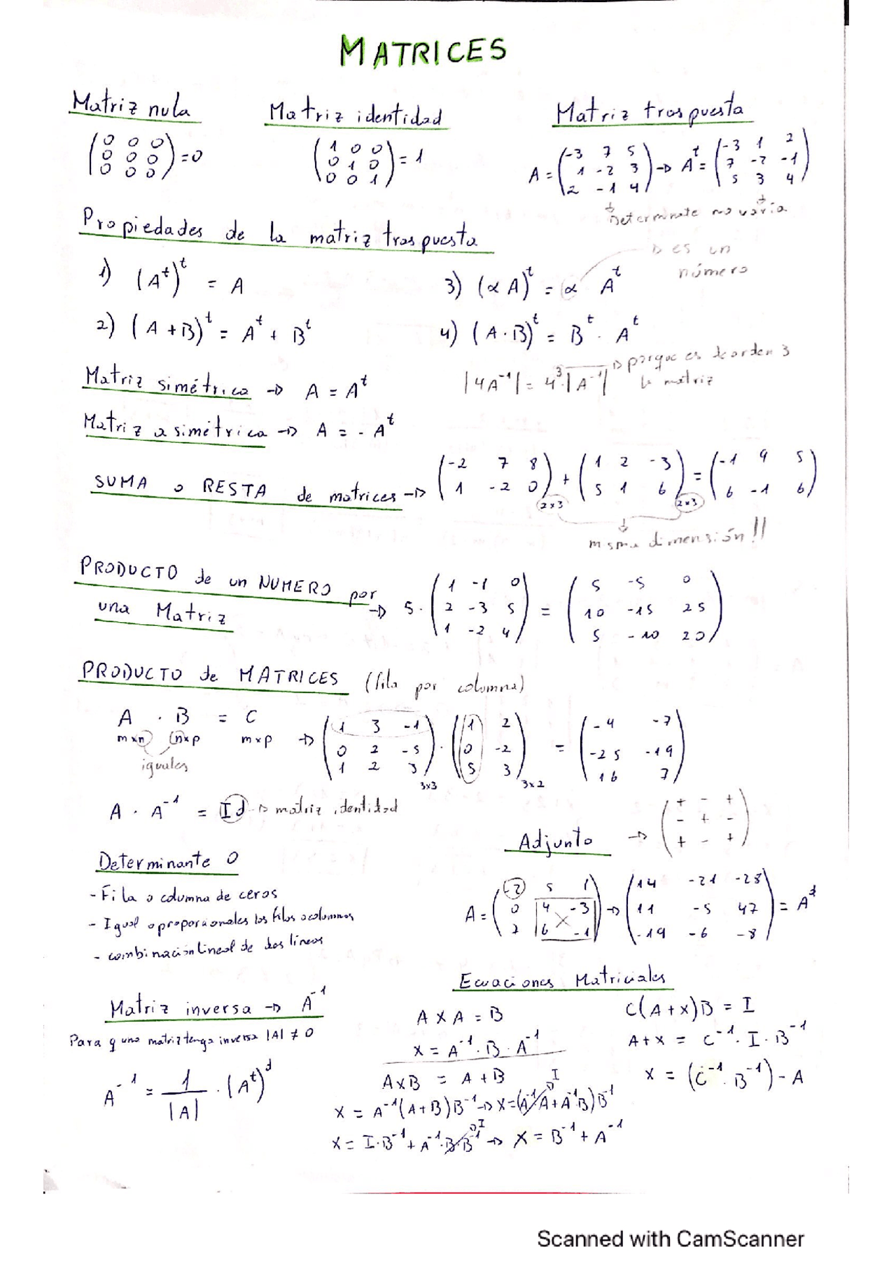 Formulario de algebra de matrices | Apuntes de Matemáticas | Docsity