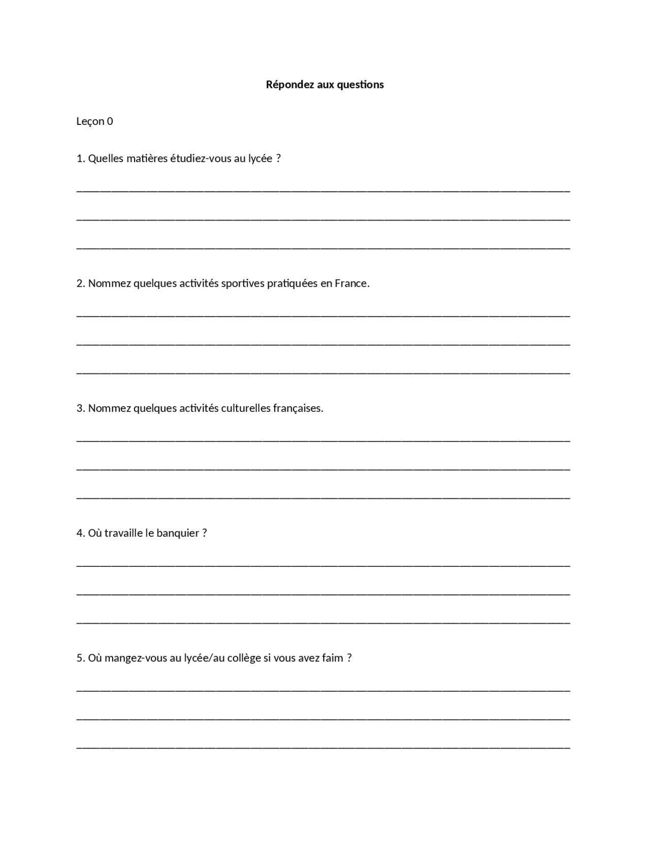 French questions and answers | Assignments Earth science | Docsity