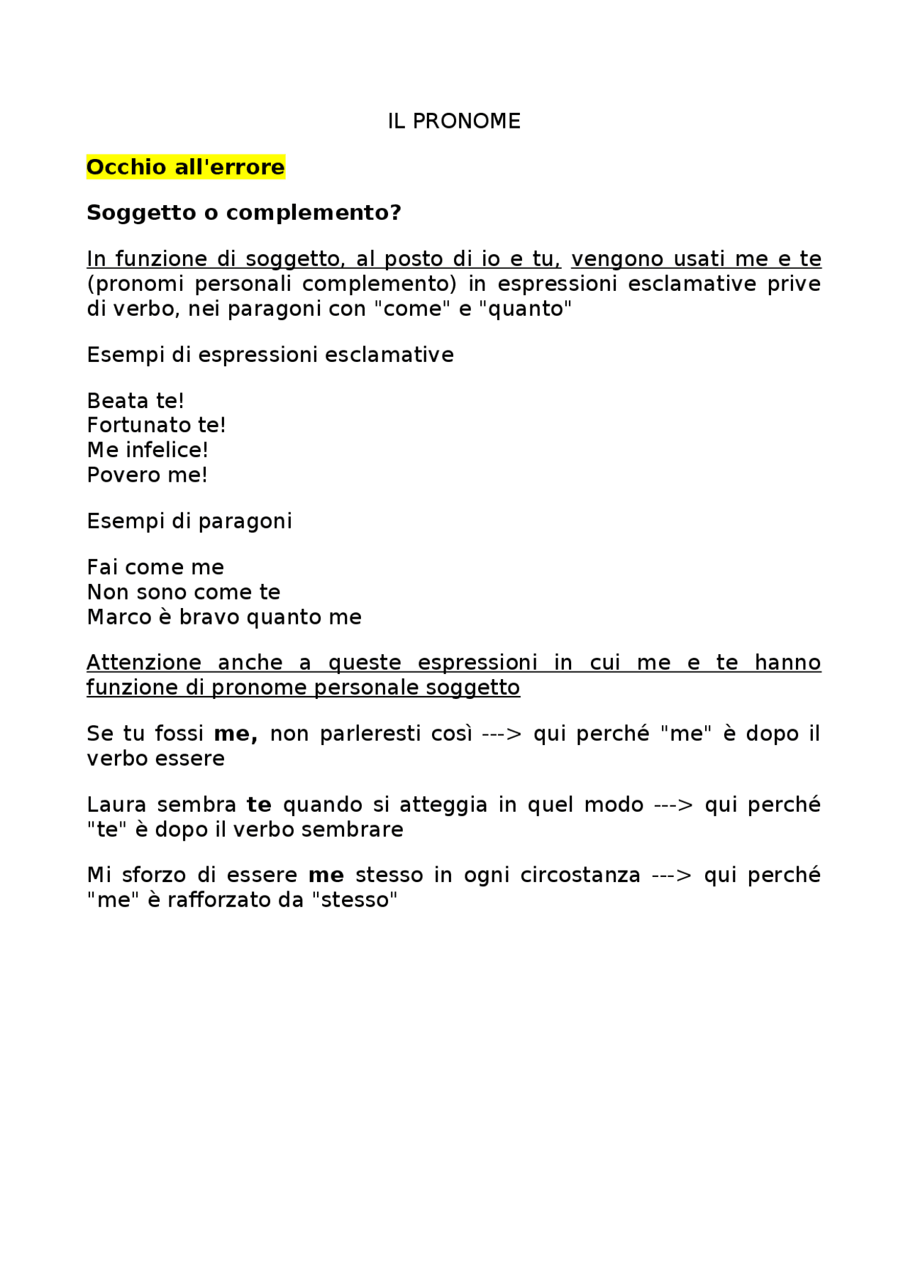 Pronome, soggetto o complemento? - Docsity