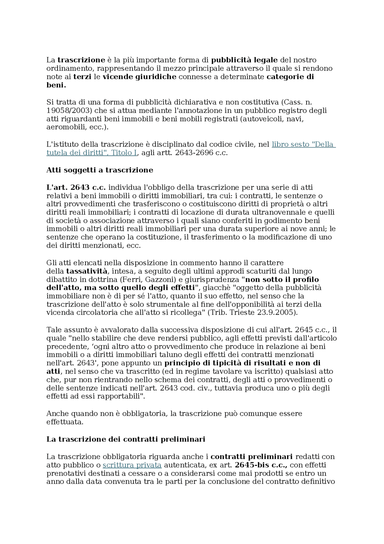 La Trascrizione Diritto Privato 2 Docsity