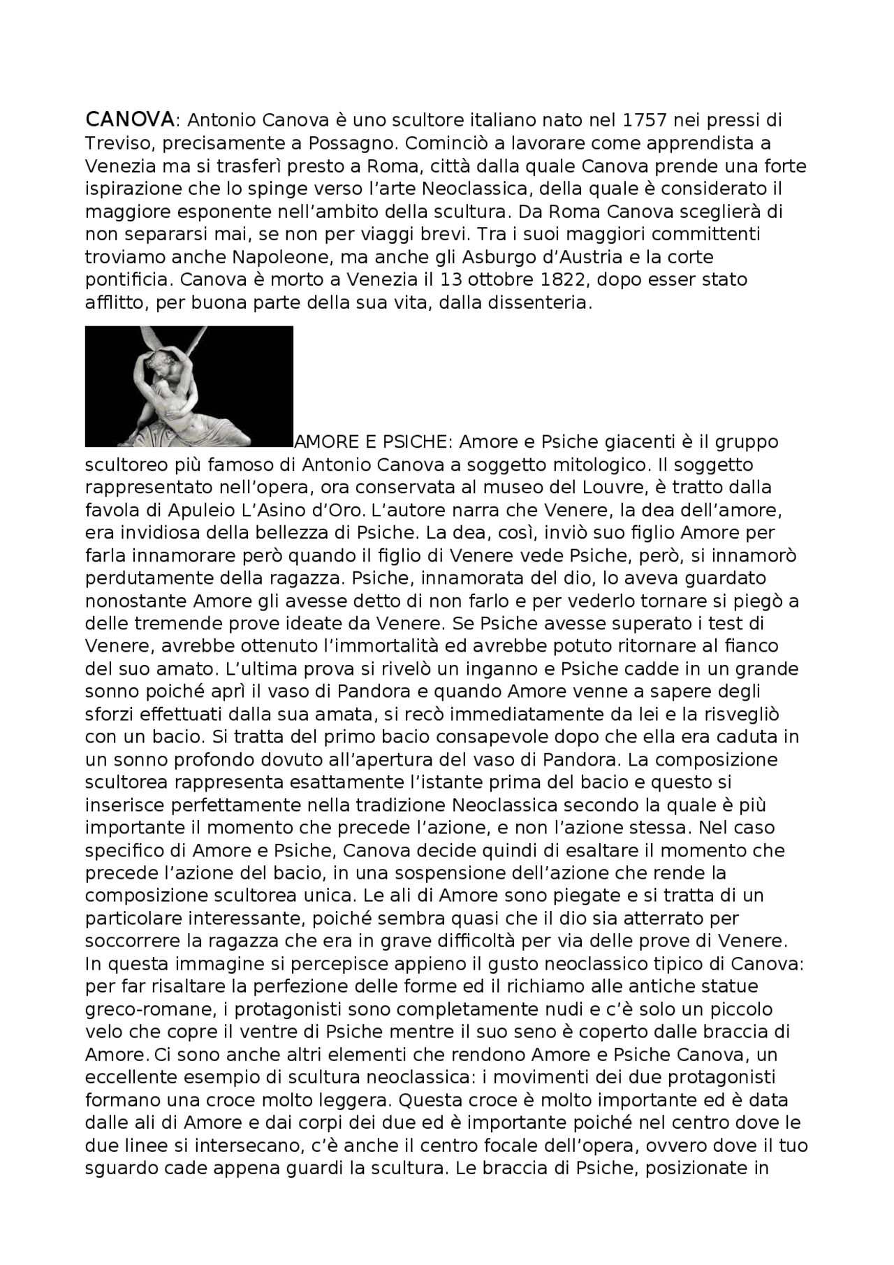 Antonio Canova Opere Docsity