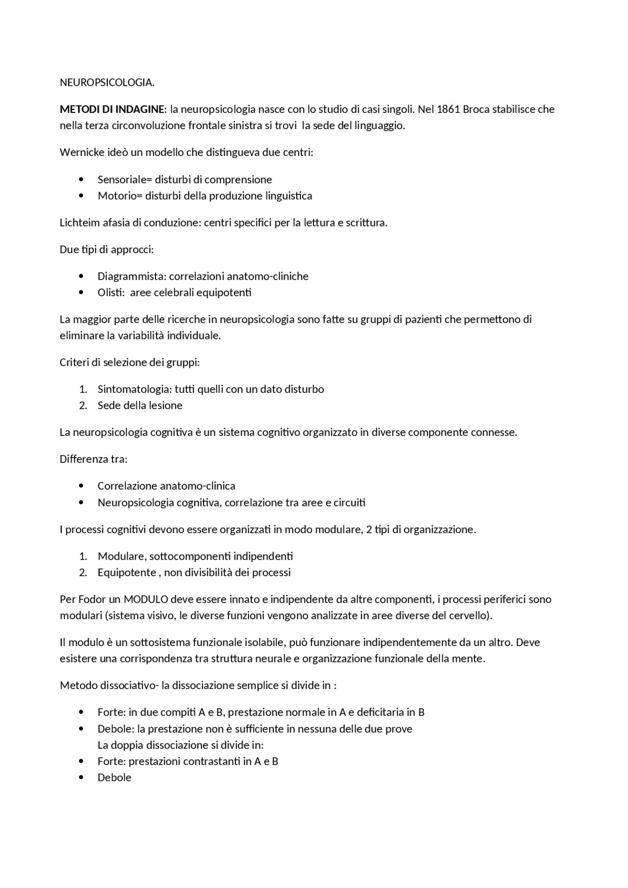 Esame Neuropsicologia Docsity
