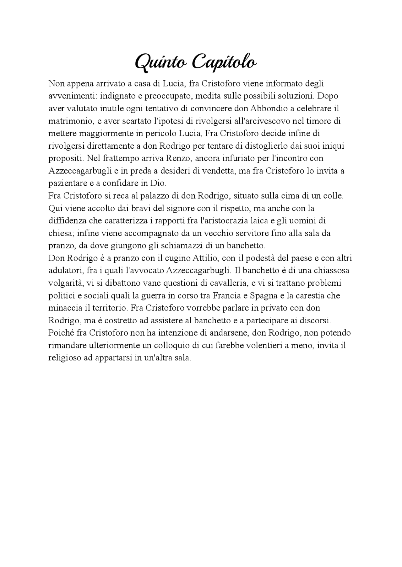 Riassunto Quinto Capitolo Dei Promessi Sposi Docsity
