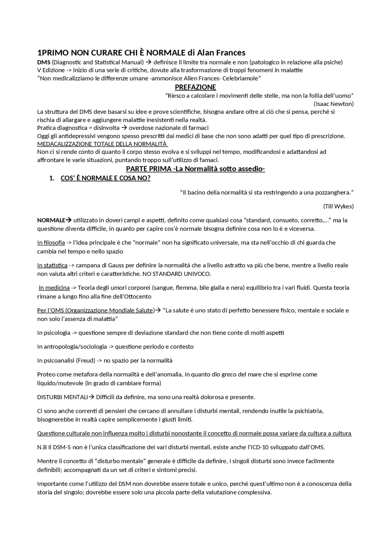 Primo Non Curare Chi è Normale Di Alan Frances Docsity