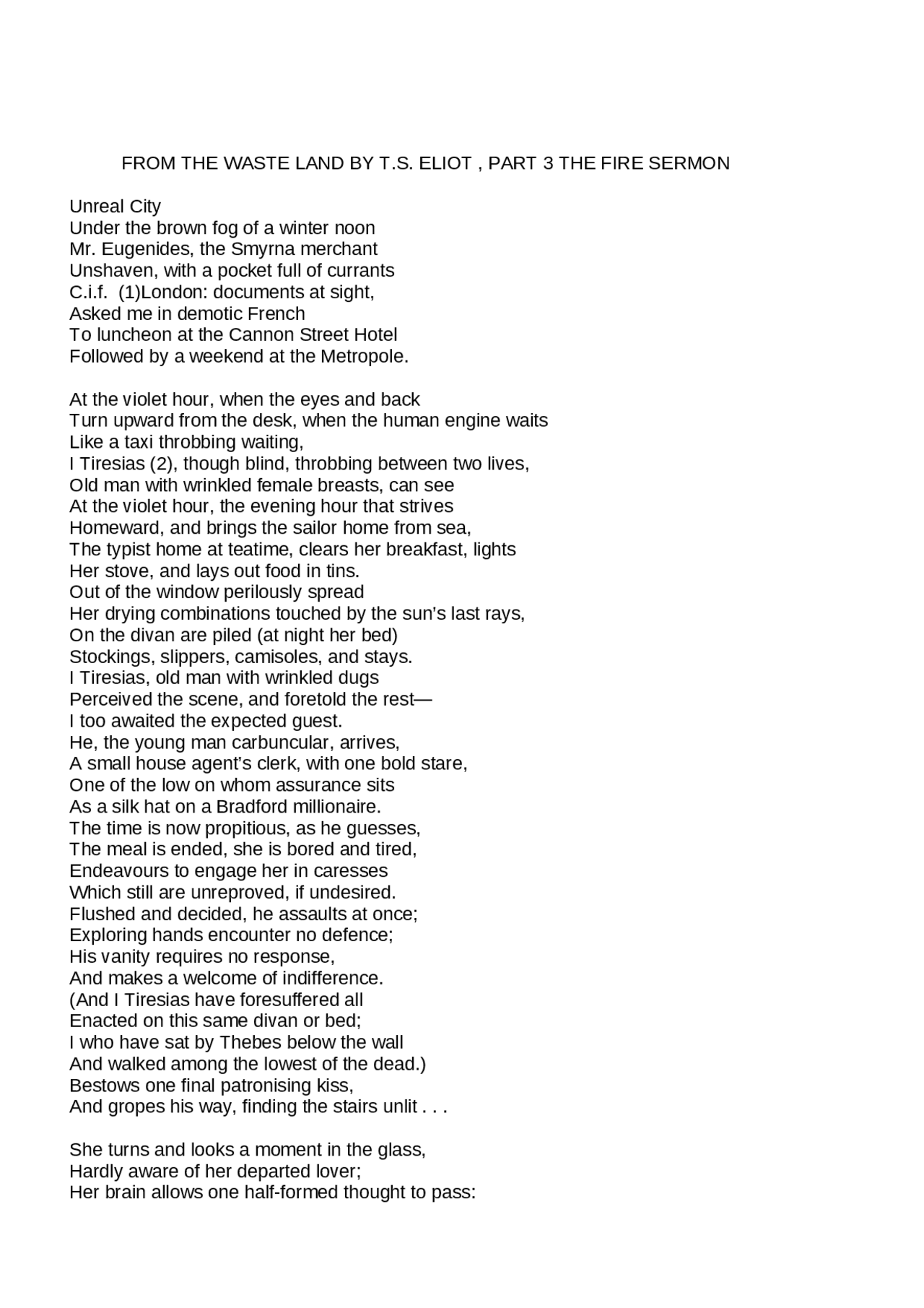 Comprehension the fire sermon-wasteland - Docsity