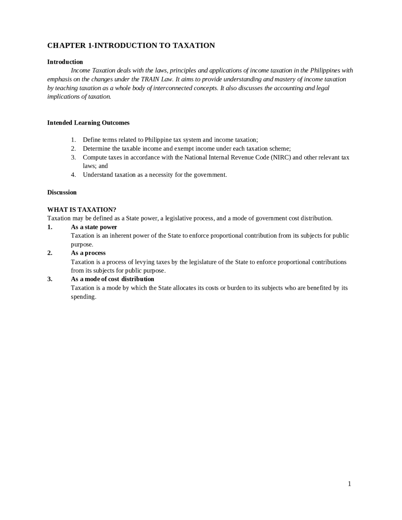 Chapter 1 Introduction To Taxation Docsity
