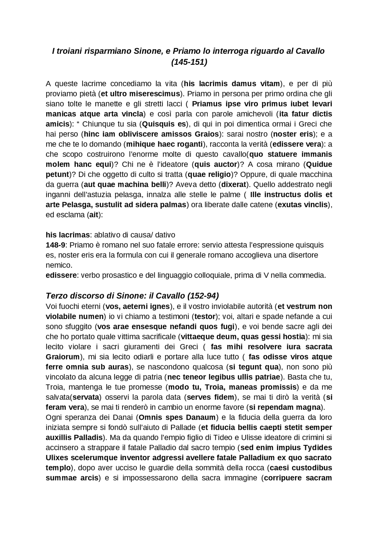 II libro Eneide, commento Casali - Docsity