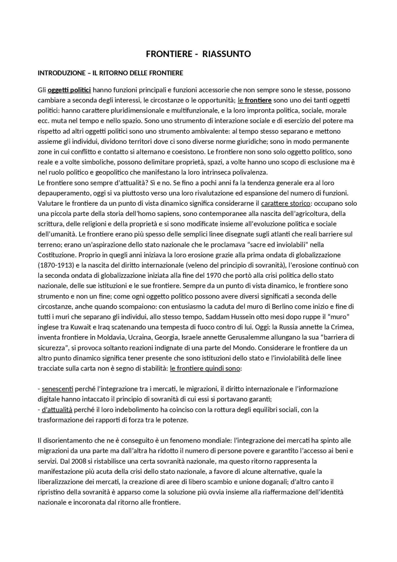 Libro Frontiere Di Manlio Graziano Docsity