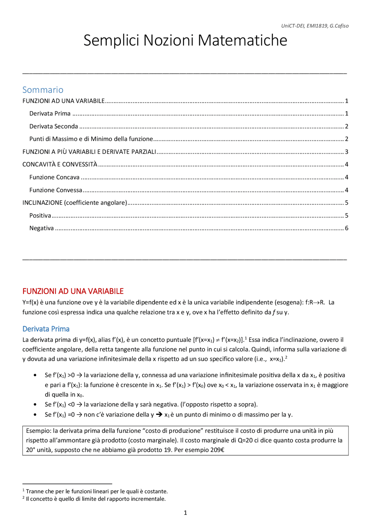 Derivate funzioni concave e convesse - Appunti slides UniCT Prof ...