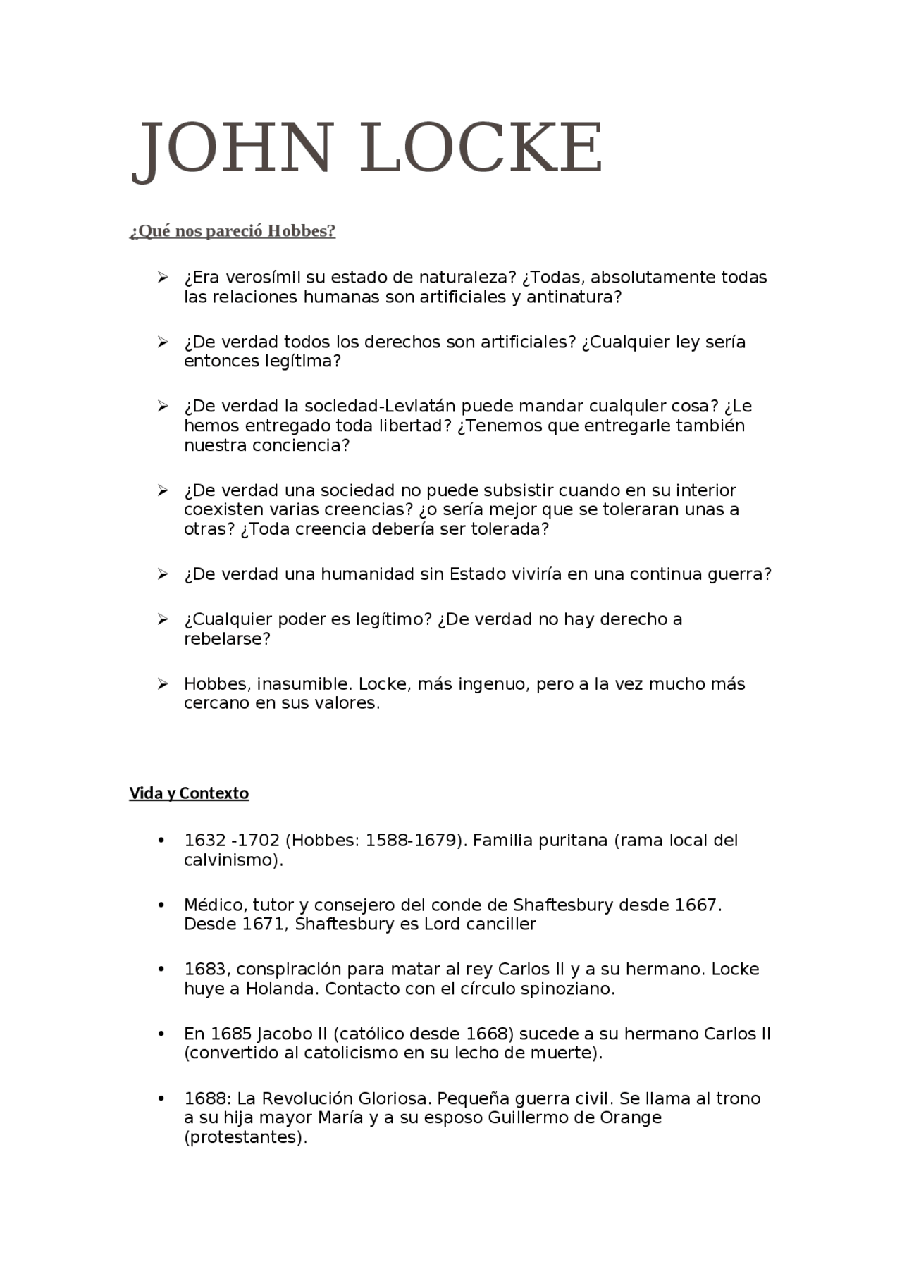 Apuntes de John Locke - Docsity
