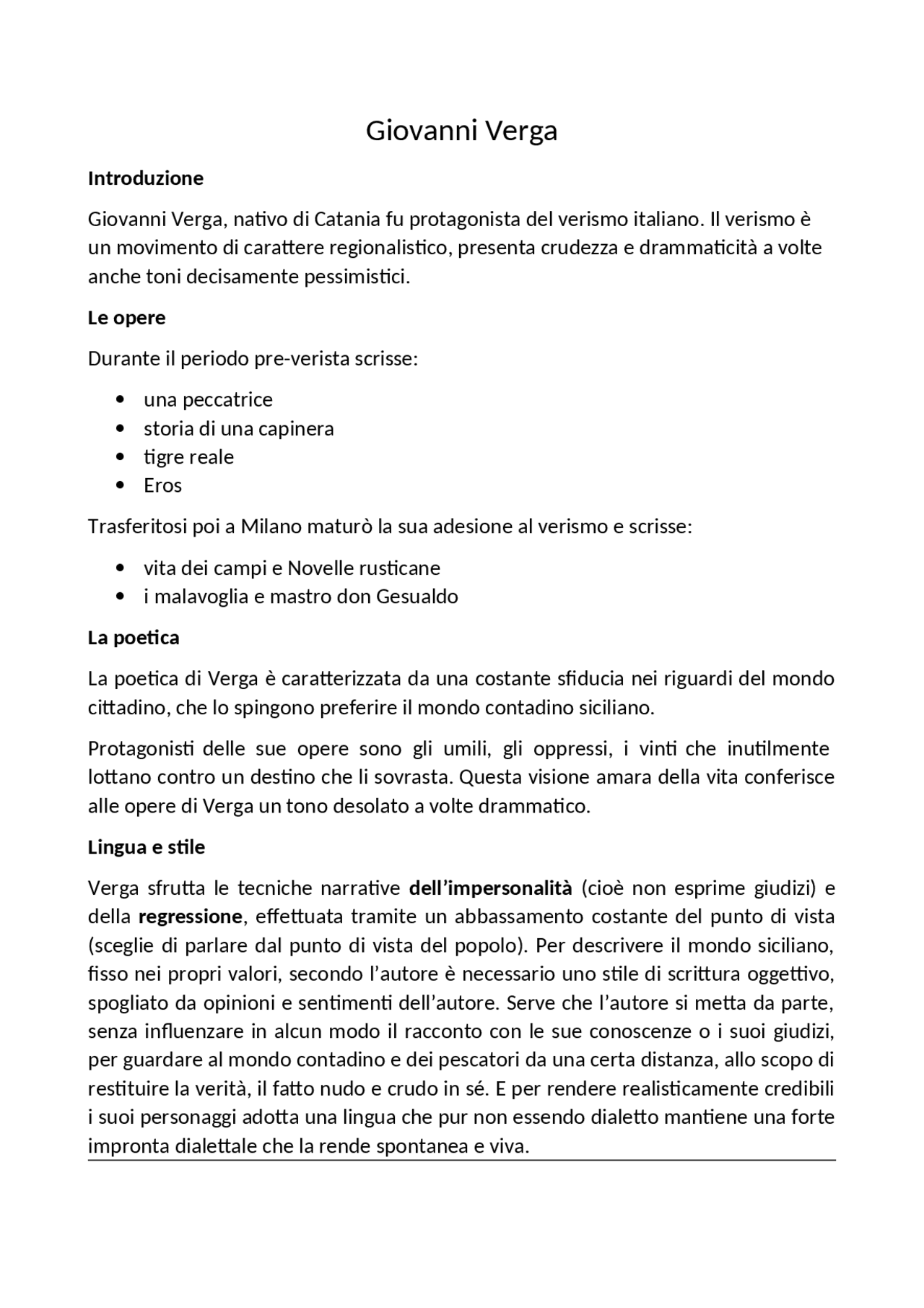 Giovanni Verga Vita Opere E Poetica Docsity