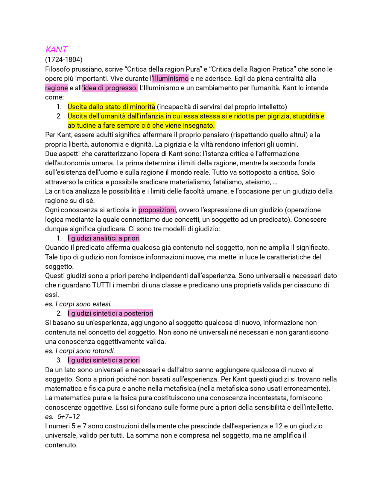 Filosofia Kant Per Le Scuole Superiori Docsity