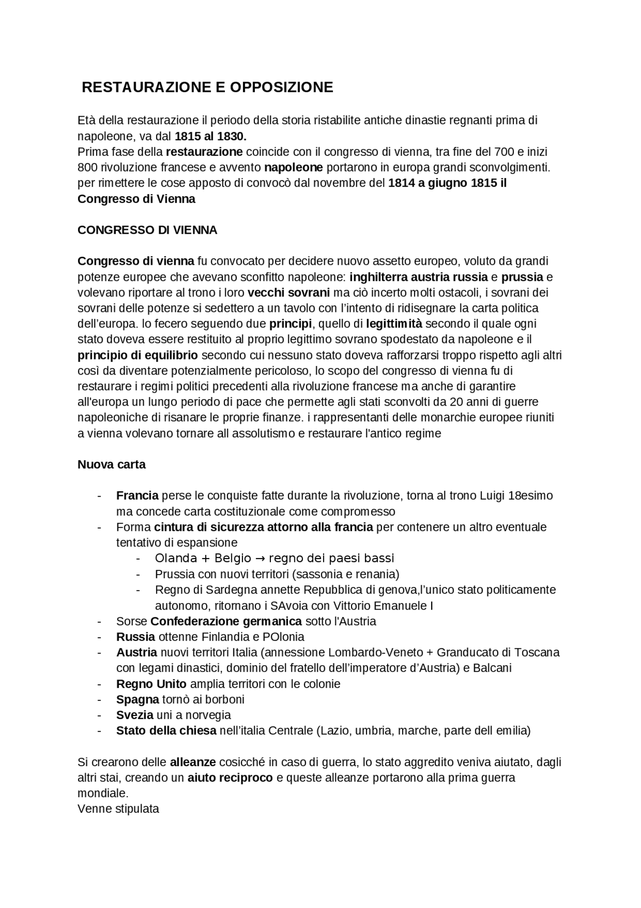Appunti Su Restaurazione Risorgimento E 1848 Appunti Di Storia Docsity