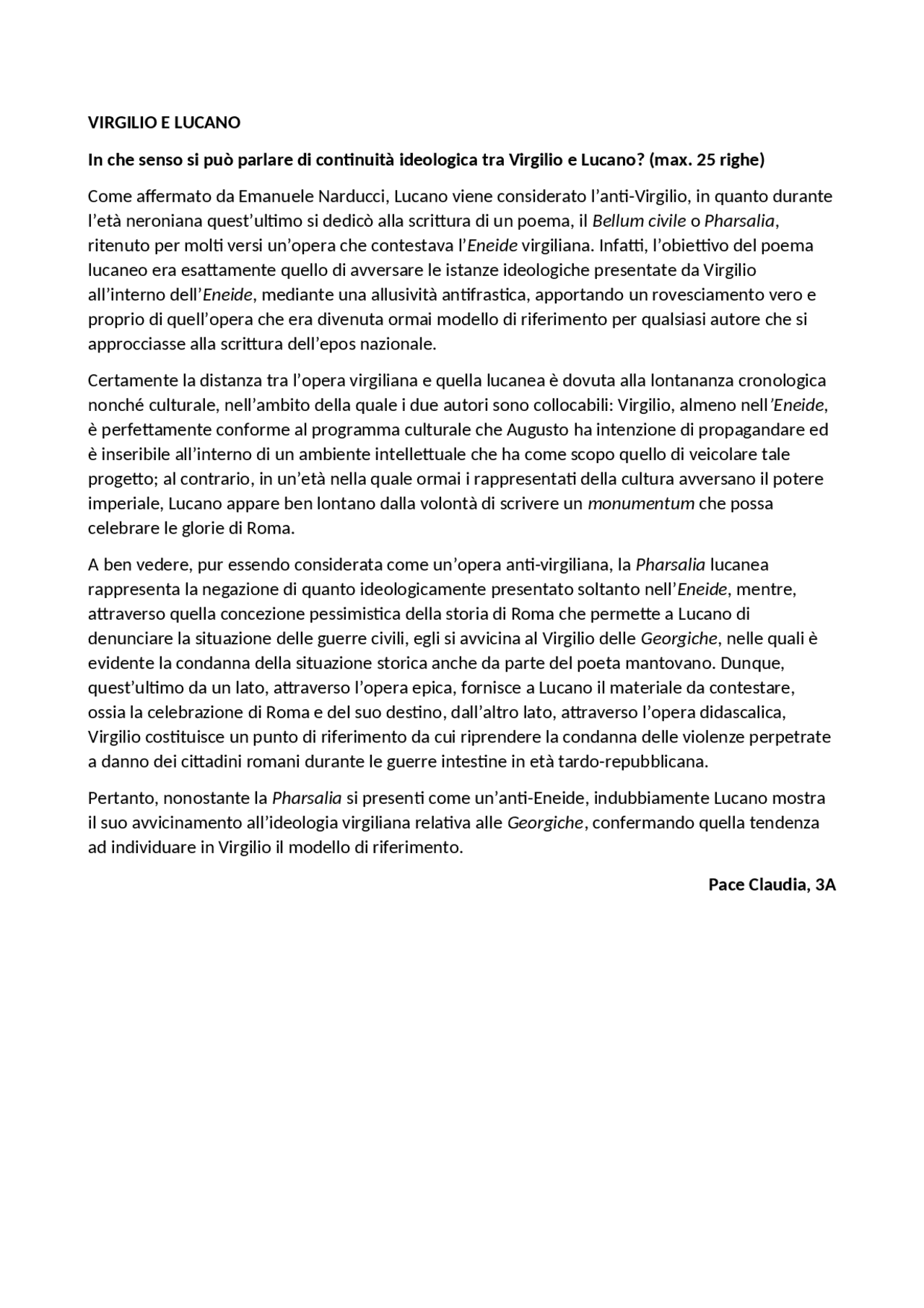 Virgilio E Lucano Confronto Sintesi Del Corso Di Latino Docsity