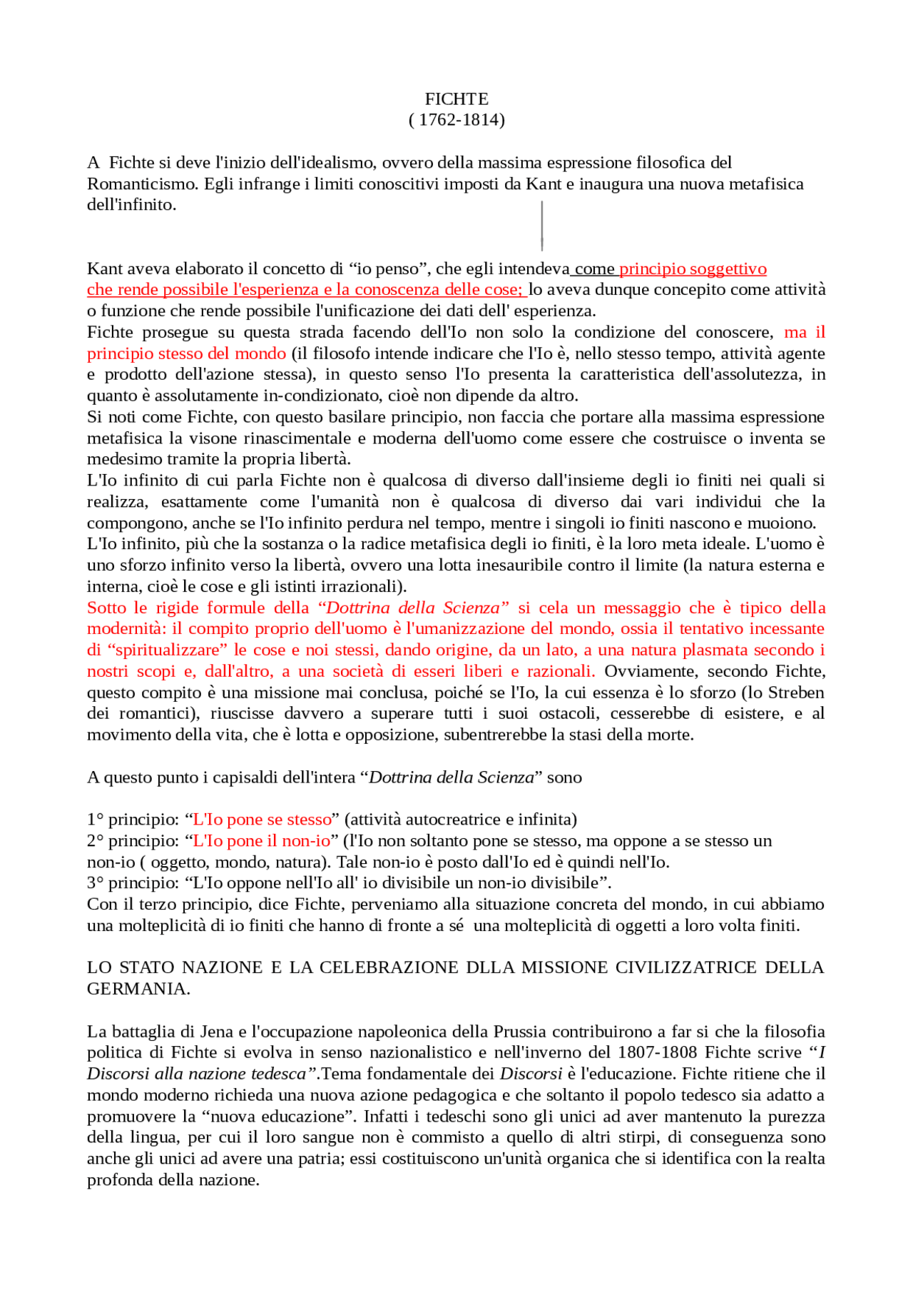 Riassunto Fichte Docsity